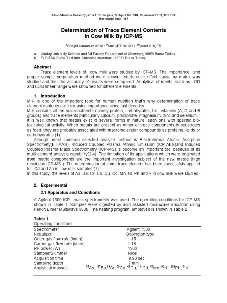 Determination of Trace Element Contents | PDF | Chromium | Zinc