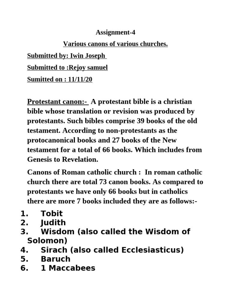 BIble Survey Assignment-3 Canons of Bible New | PDF | Biblical Canon ...