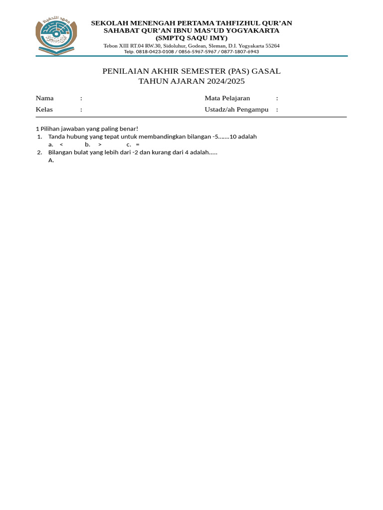 Kop Pas SMP 2024-2025 | PDF