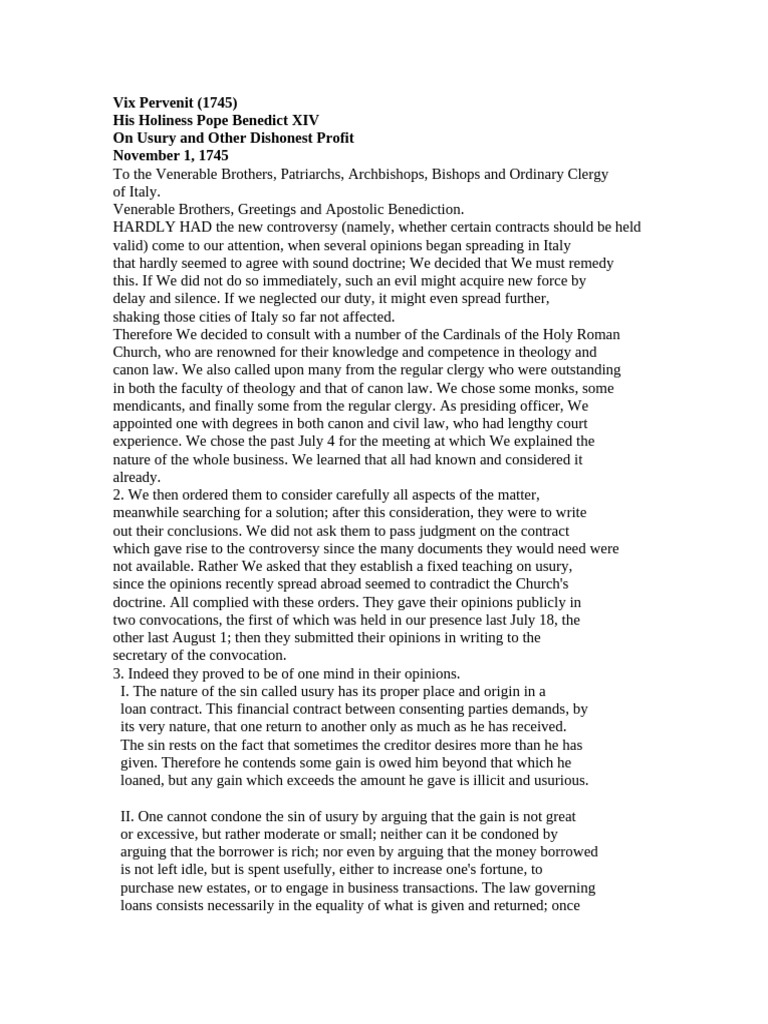 Vix Pervenit | PDF | Usury