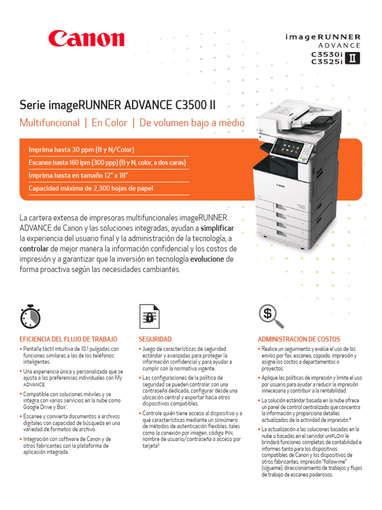 Canon C3530i Folleto | PDF | Computación en la nube | Autenticación