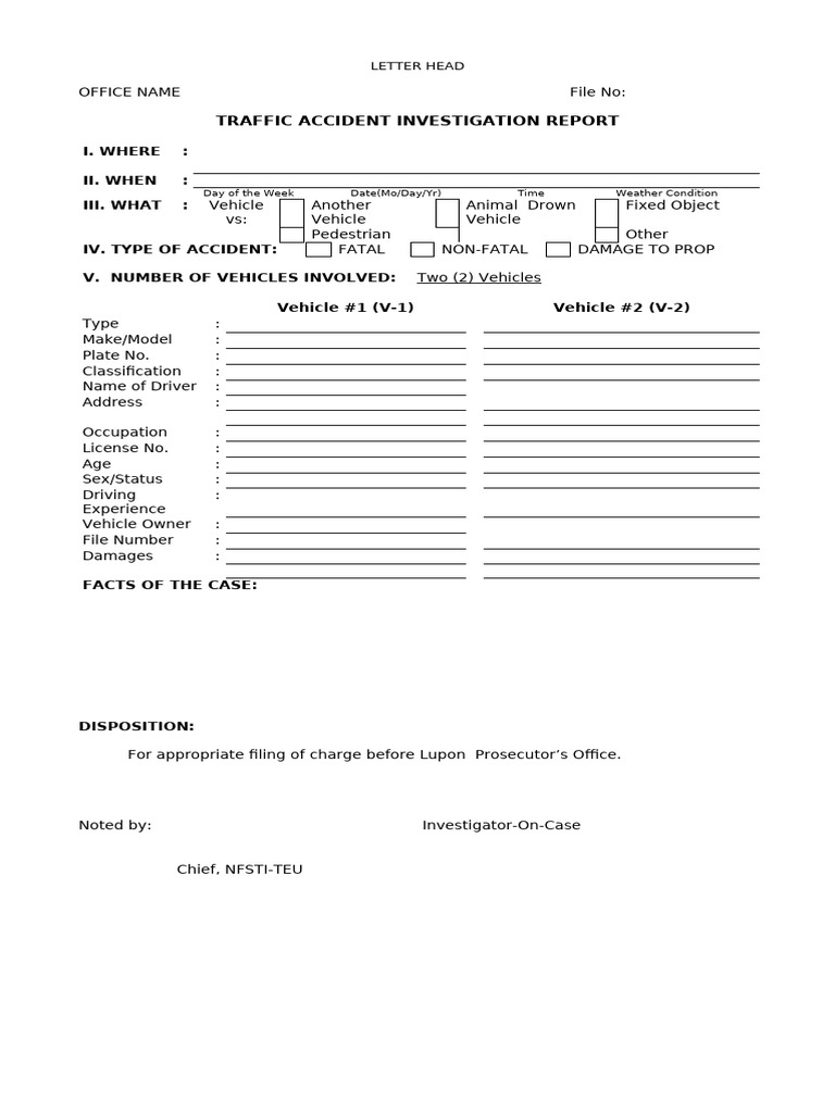 2traffic Accident Investigation Report Form | PDF