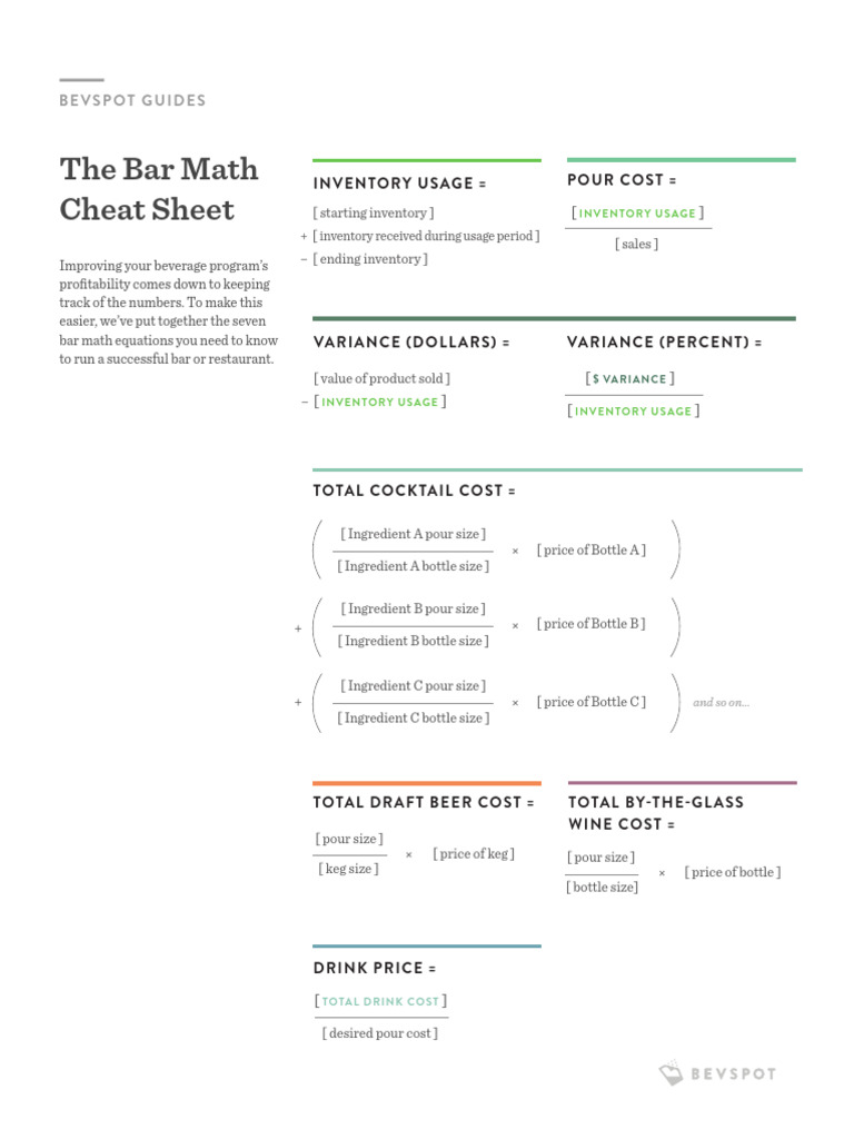 Essential Bar Math Equations Guide | PDF | Drink | Bottle