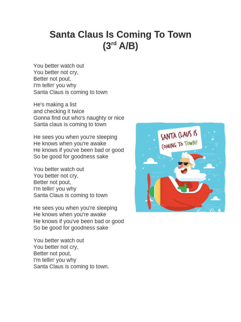 Santa Claus Is Coming to Town Lyrics | PDF | Religion & Spirituality ...