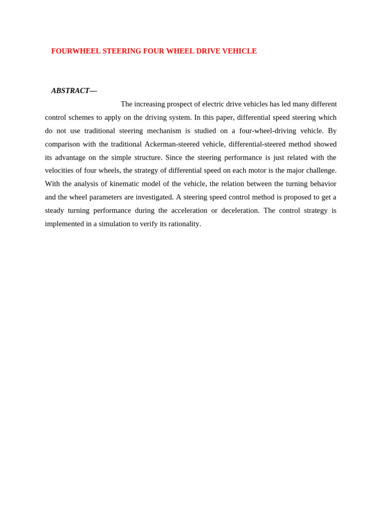 Four Wheel Steering Four Wheel Drive System | PDF | Gear | Electric Motor