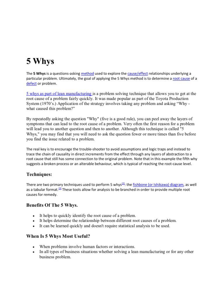 5 Whys-Problem Solving Technique | PDF