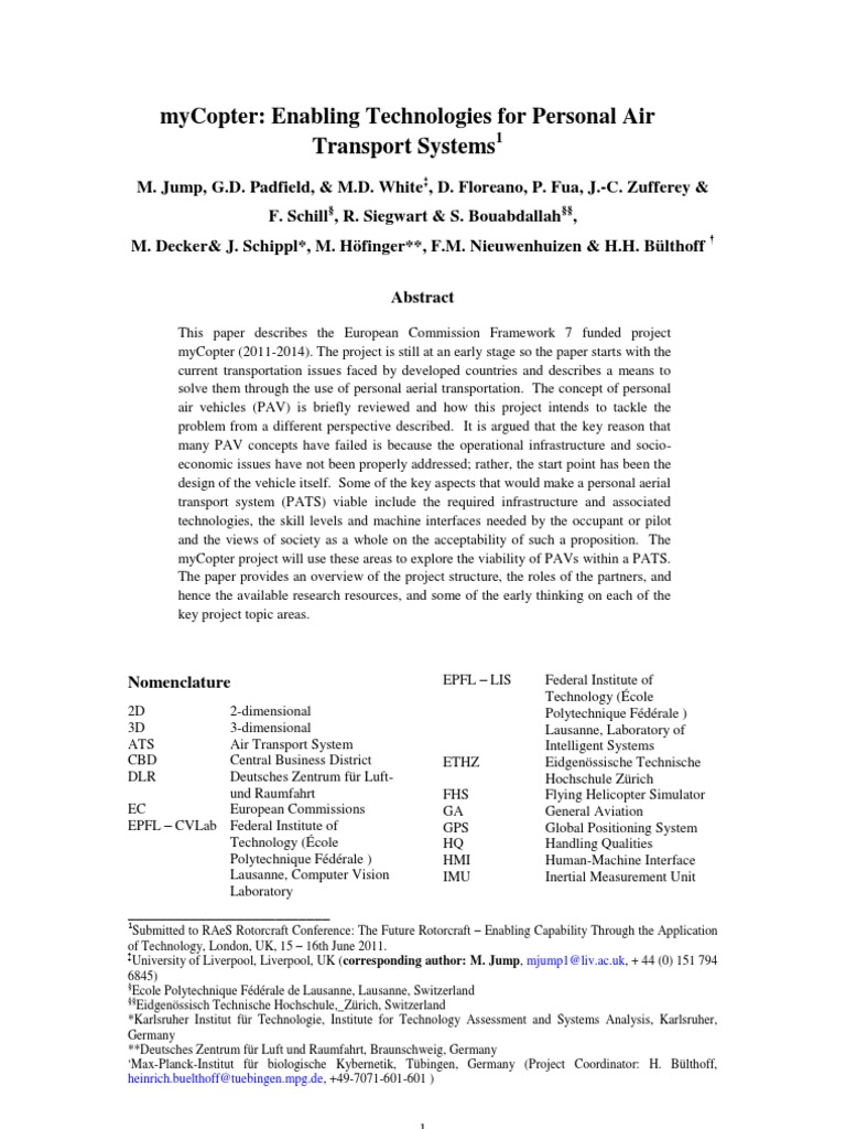 Mycopter: Enabling Technologies For Personal Air Transport Systems ...