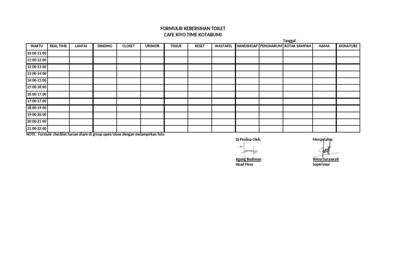 Formulir Checklist Harian HK | PDF