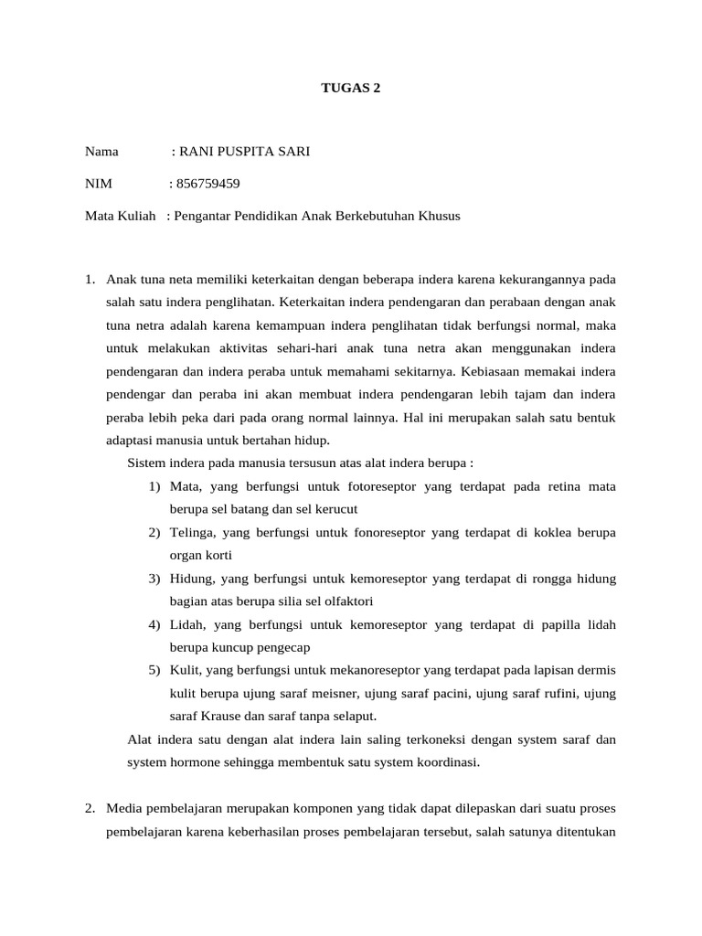 Tugas 2 - PDGK4407 - Pengantar Pendidikan Anak Berkebutuhan Khusus | PDF | Pengembangan Diri ...