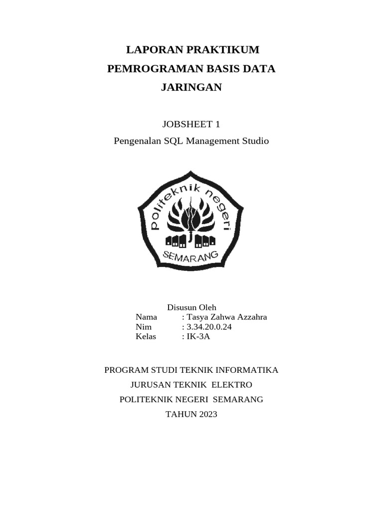 Jobsheet 1-Pengenalan SQL Management Studio (1) (AutoRecovered) | PDF Jobsheet 1-Pengenalan SQL Management Studio (1) (AutoRecovered) | PDF