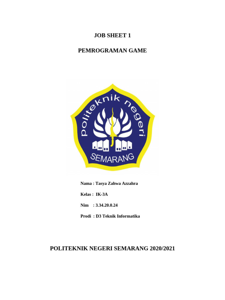JOB SHEET 1 - Pemrograman Game | PDF | Game & Aktivitas | Komputer