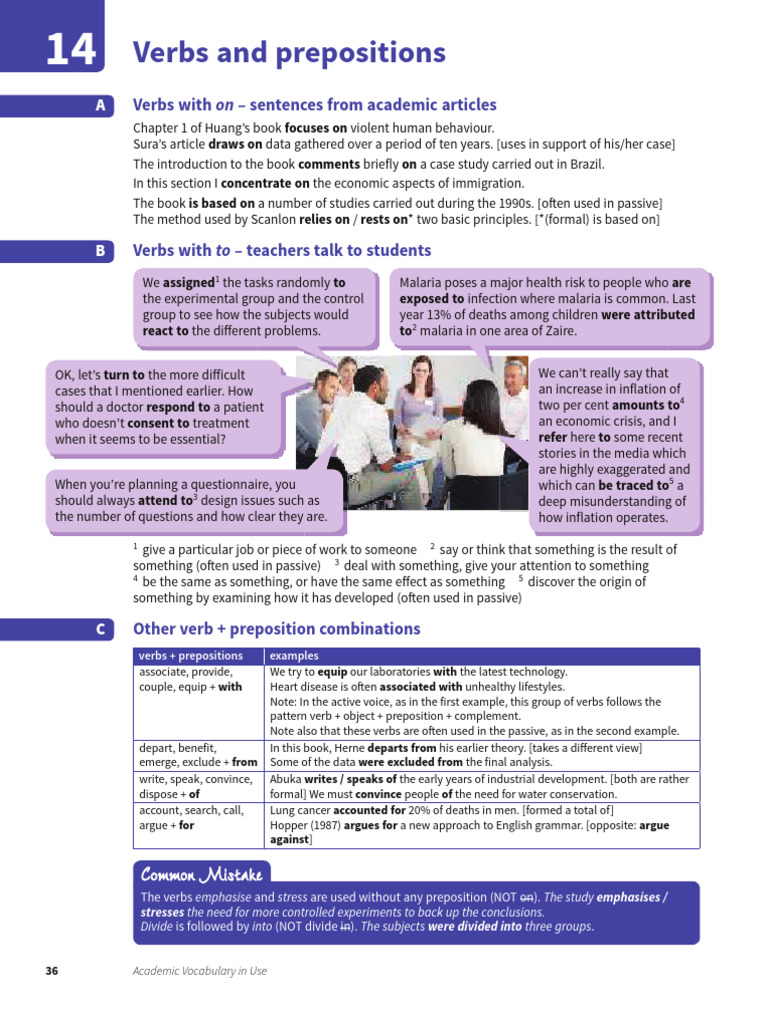 Academic Vocabulary - Verbs and Prepositions | PDF