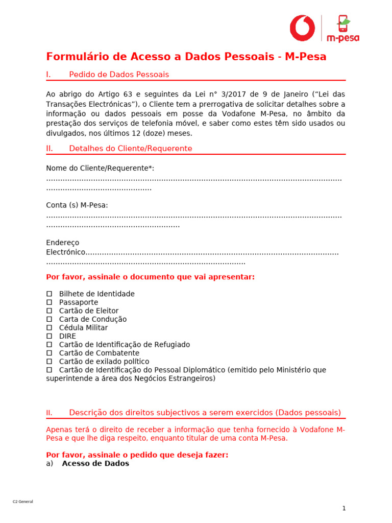 Formulário DSR - M-PESA - PT - 2024 | PDF