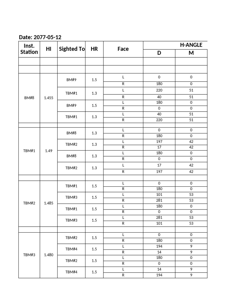 Bhim Khola Traverse Calculation Sheet | PDF