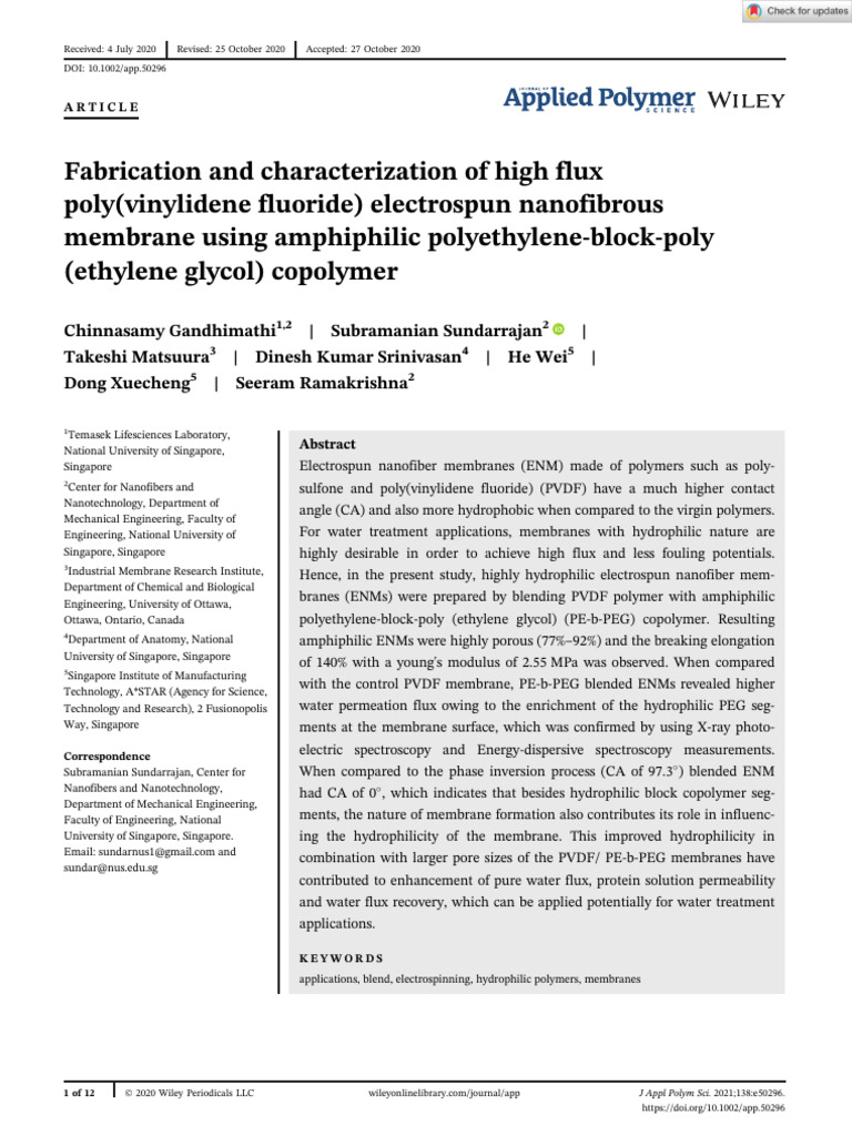 High Flux PVDF Membranes in Singapore | PDF | Membrane | Porosity