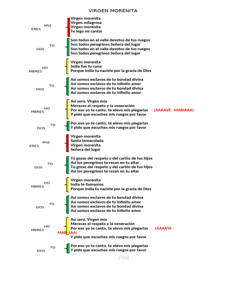 Virgen Morenita Letra | PDF | Oración