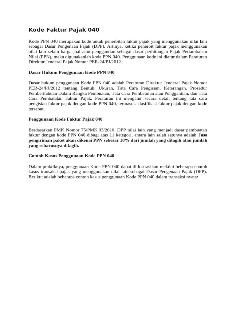 Kode Faktur Pajak 040 | PDF | Hukum