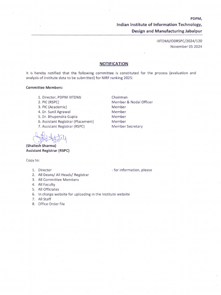 Committee For NIRF - 2025 | PDF