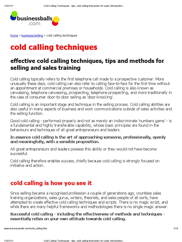 Cold Calling Techniques - Tips, Cold Calling That Works for Sales ...