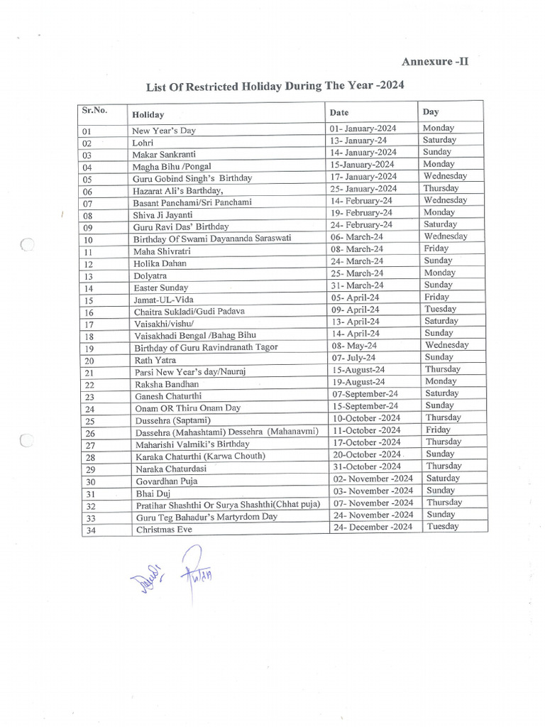 Restricted Holiday 2024 | PDF