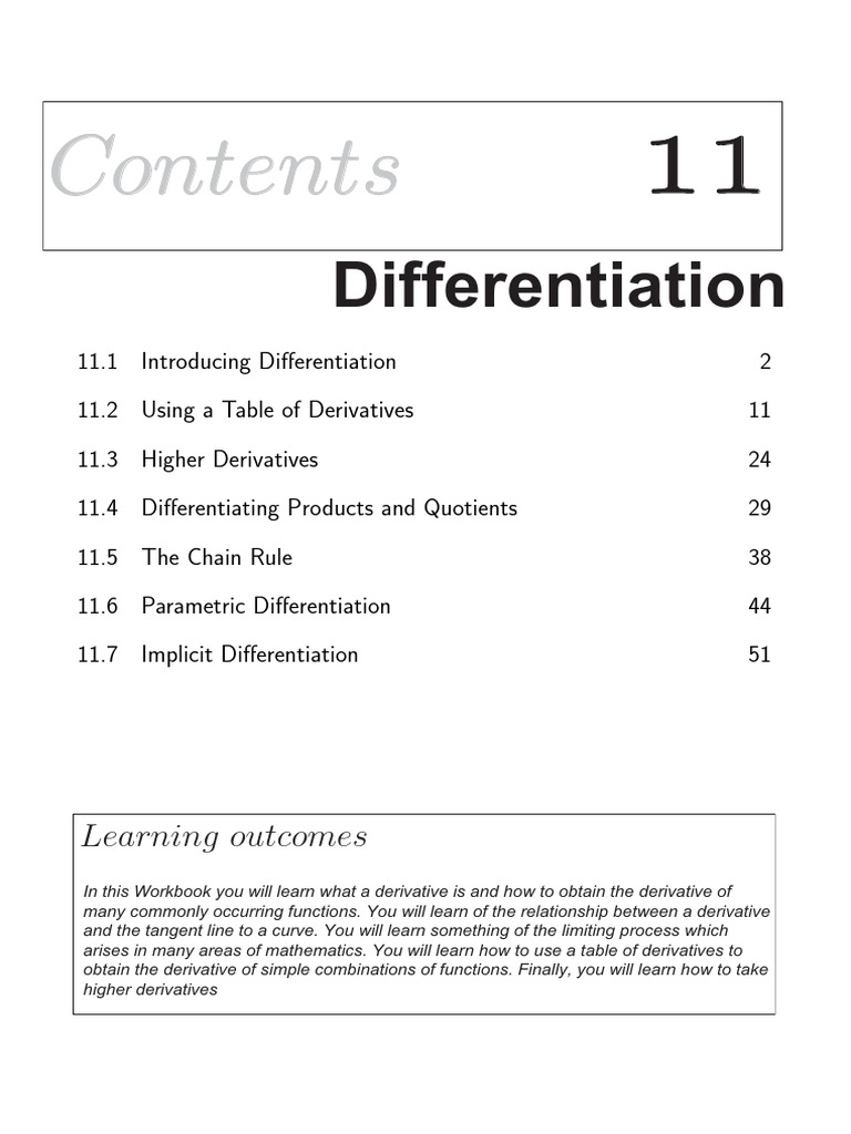 HELM Workbook 11 Differentiation | PDF | Derivative | Tangent