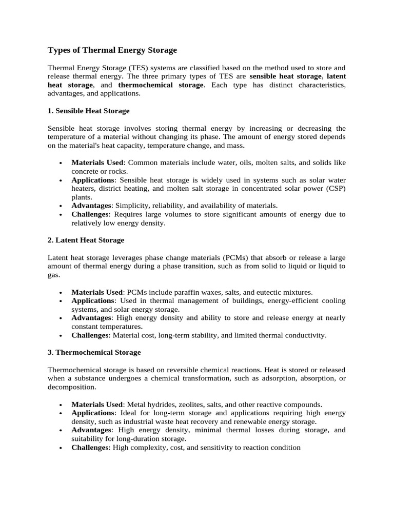 Types of Thermal Energy Storage | PDF