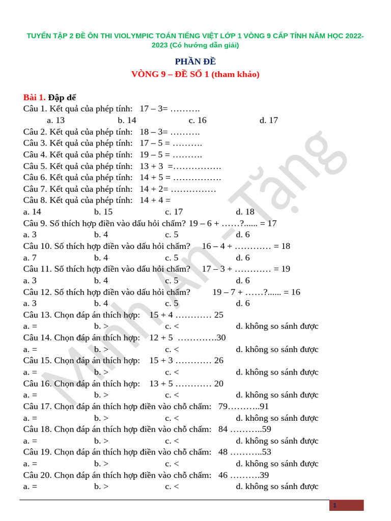 ĐỀ ÔN TTV1 CẤP TỈNH - TP NĂM 2022 | PDF