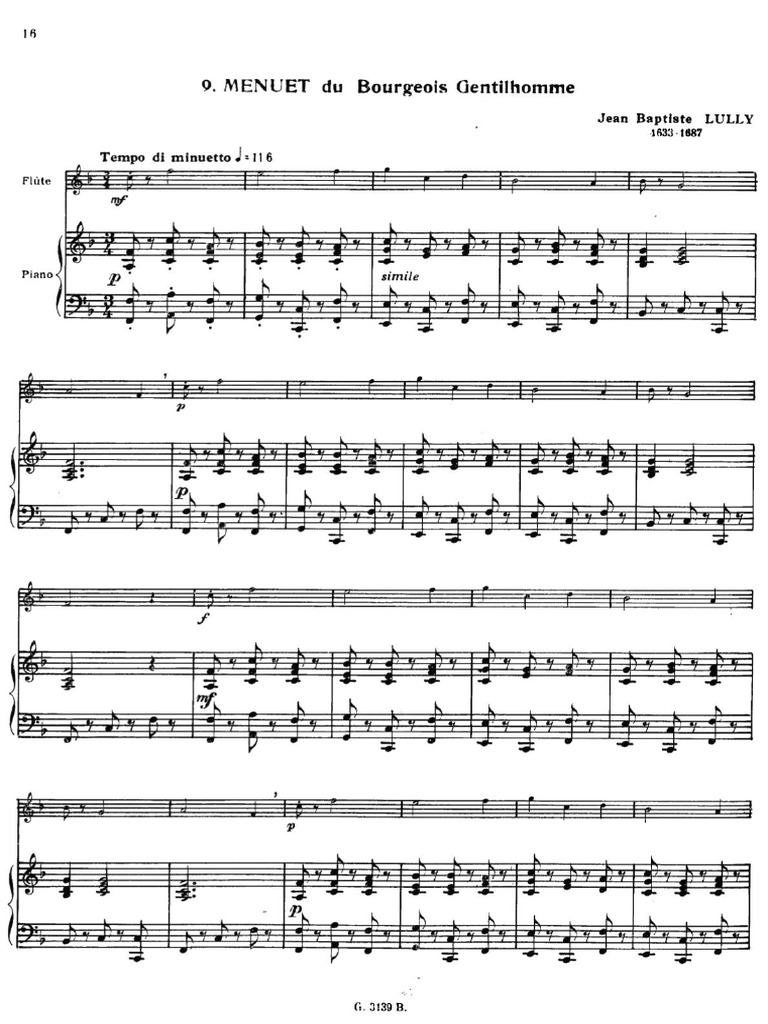 LULLY Menuet Bourgeois Genthilhomme | PDF