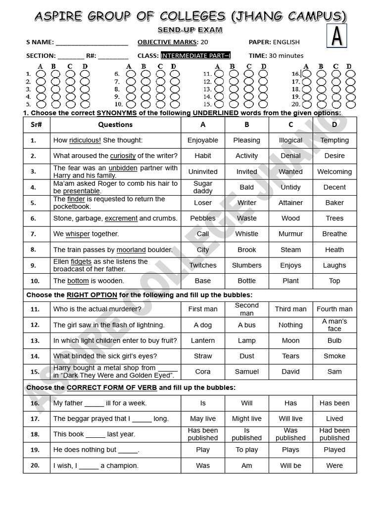 English Part-I (Sendup) Final | PDF