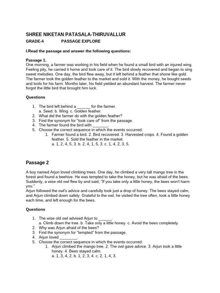 G4 - Passage Comprehension For Revision | PDF | Language Arts ...