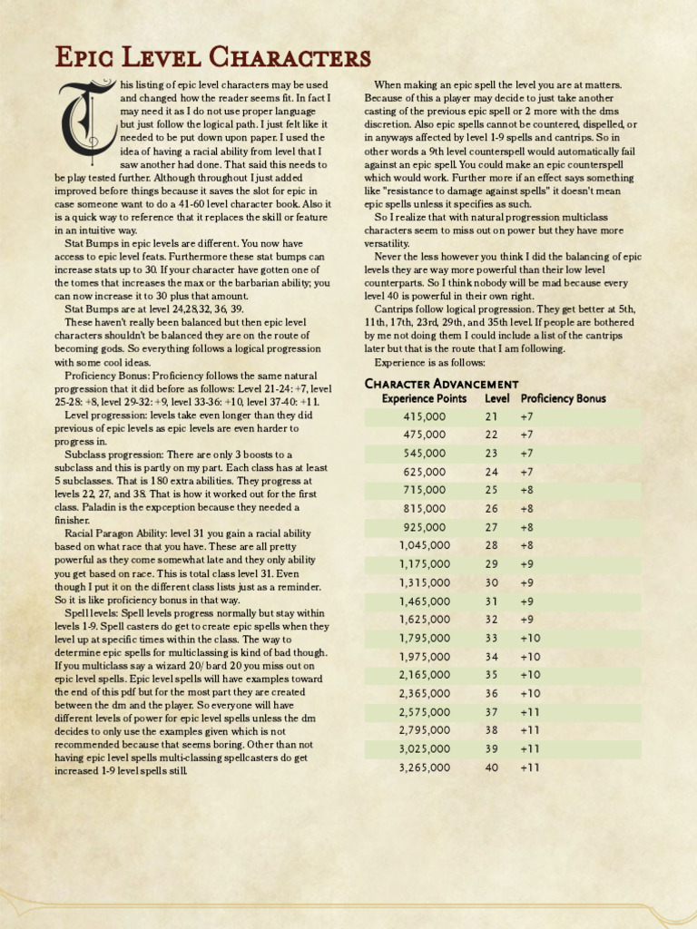 1557242-Epic Level Characters Level 21-40 Version 3 | PDF | D20 System ...
