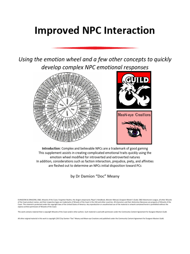 Damion Meany - Improved NPC Interactions | PDF | Emotions | Prejudices