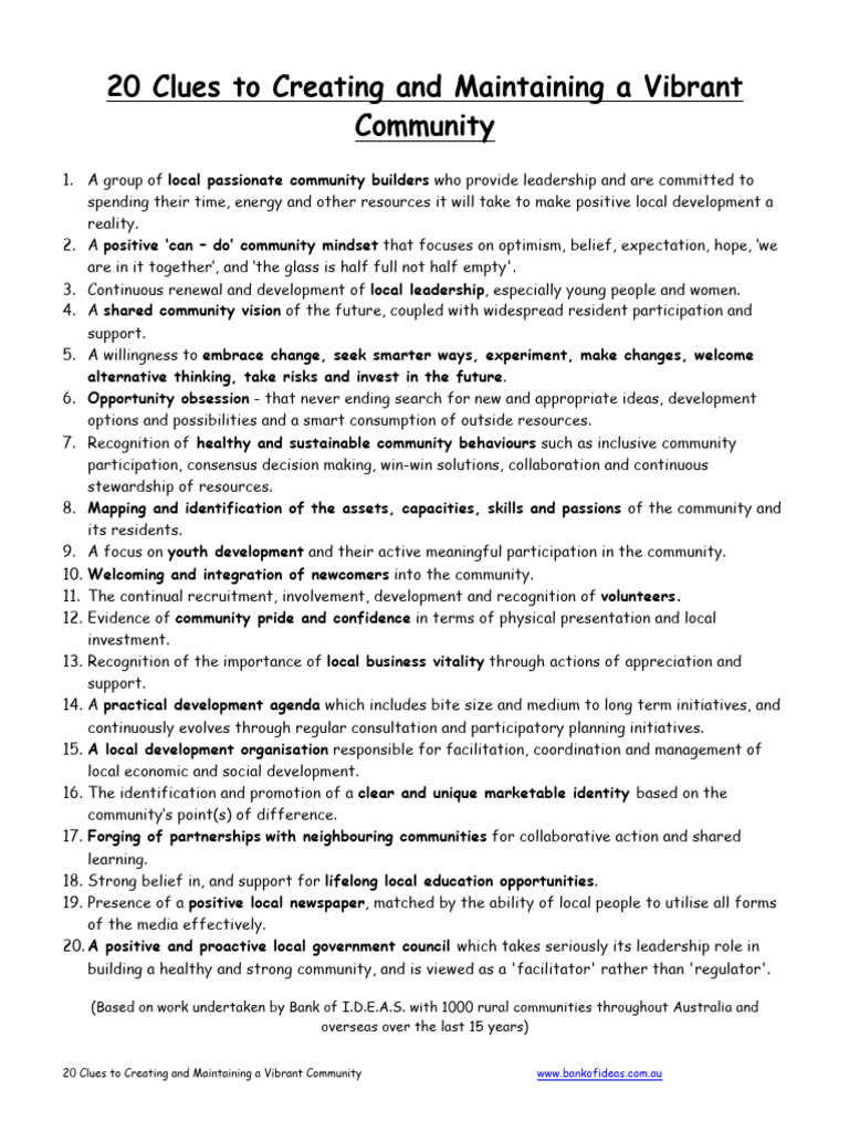 20 Clues To Creating and Maintaining A Vibrant Community | PDF ...