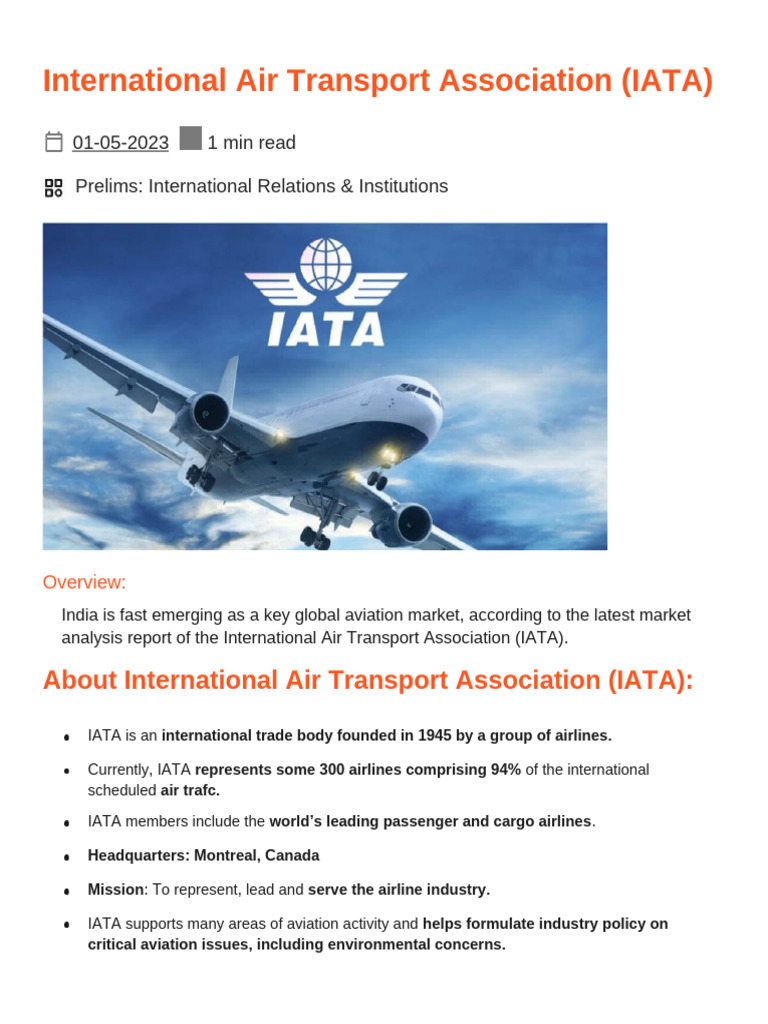 International Air Transport Association (IATA) | PDF | Transport | Aviation