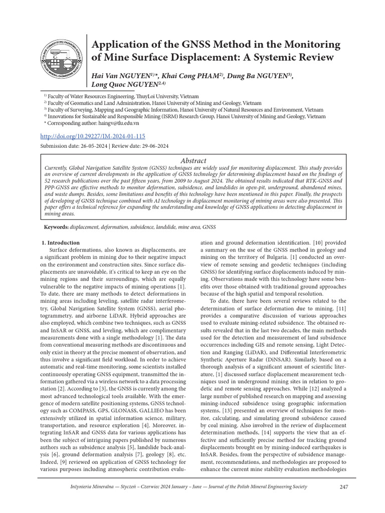 Application of The GNSS Method in The Monitoring of Mine Surface ...