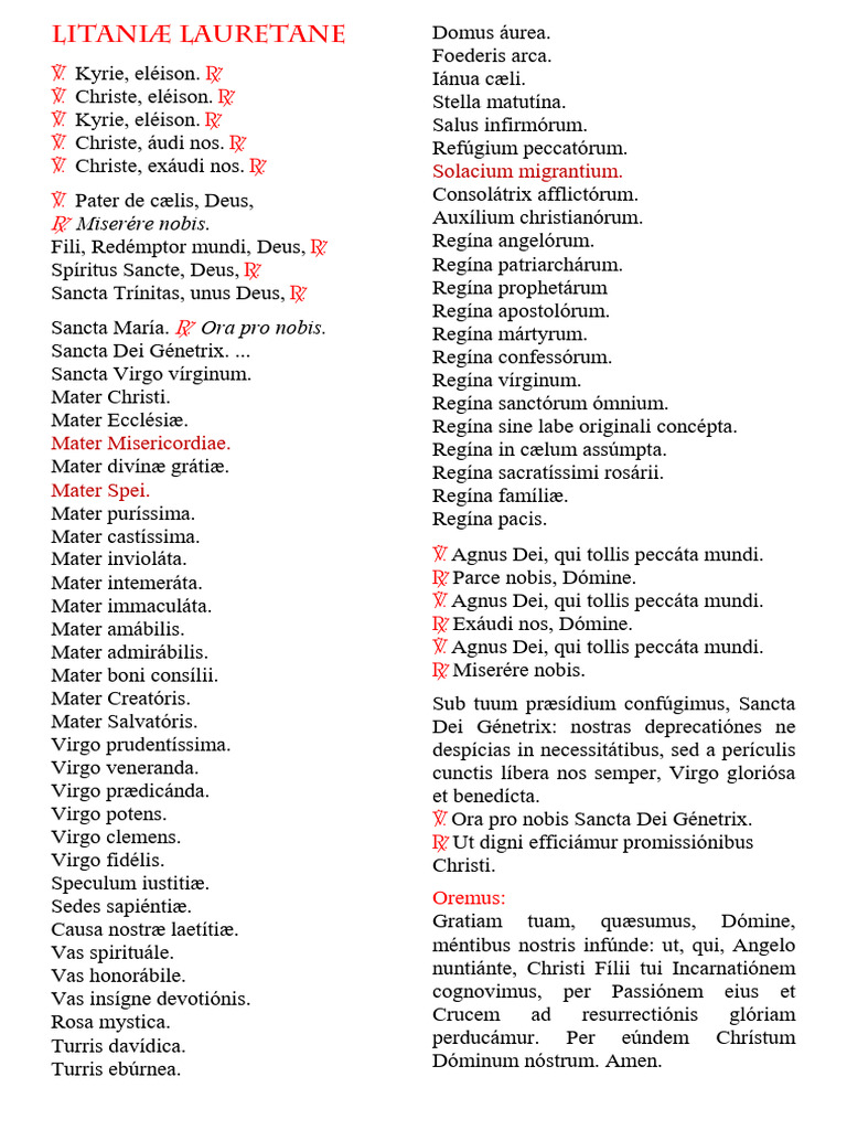 Santo Rosario Letanias LATIN Litaniae Lauretanae Papa Francisco 2020 | PDF