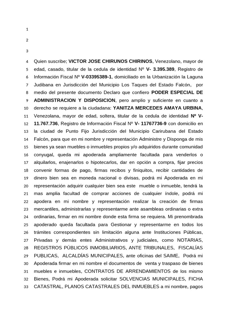 Poder Victor Chirinos | PDF | Documento de identidad | Gobierno