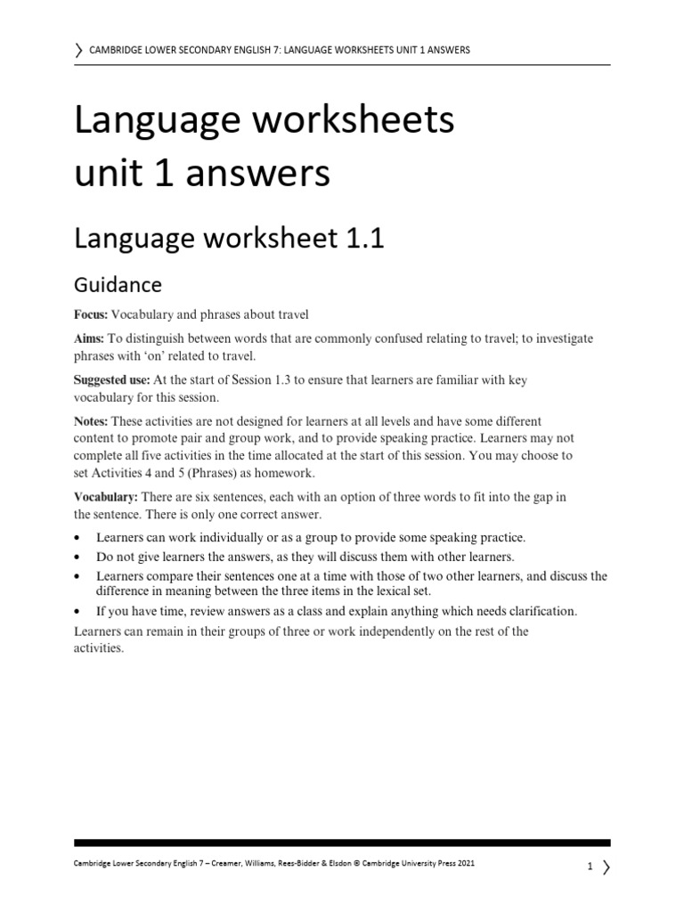 UNIT 1 Worksheet Answer-2 | PDF | Vocabulary | English Language