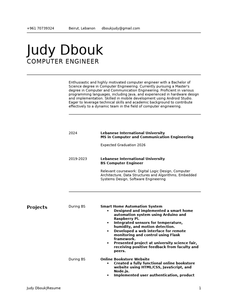 Judy Dbouk Cv | PDF | Computer Engineering | Computer Programming