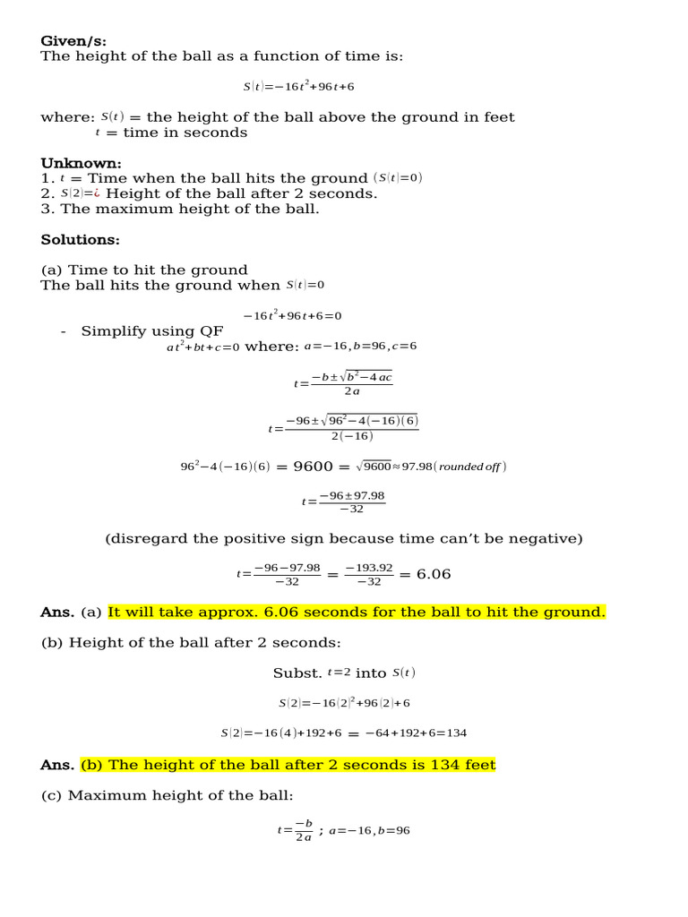 Ball Height Calculation and Analysis | PDF