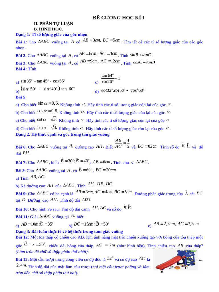 C10-B75-de Cuong hk1 (TL Hinh Hoc p1) | PDF