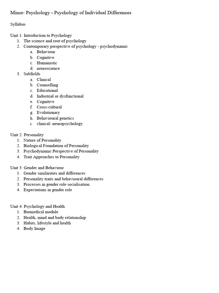 Minor - Psychology - Psychology of Individual Differences | PDF | Id | Psychology