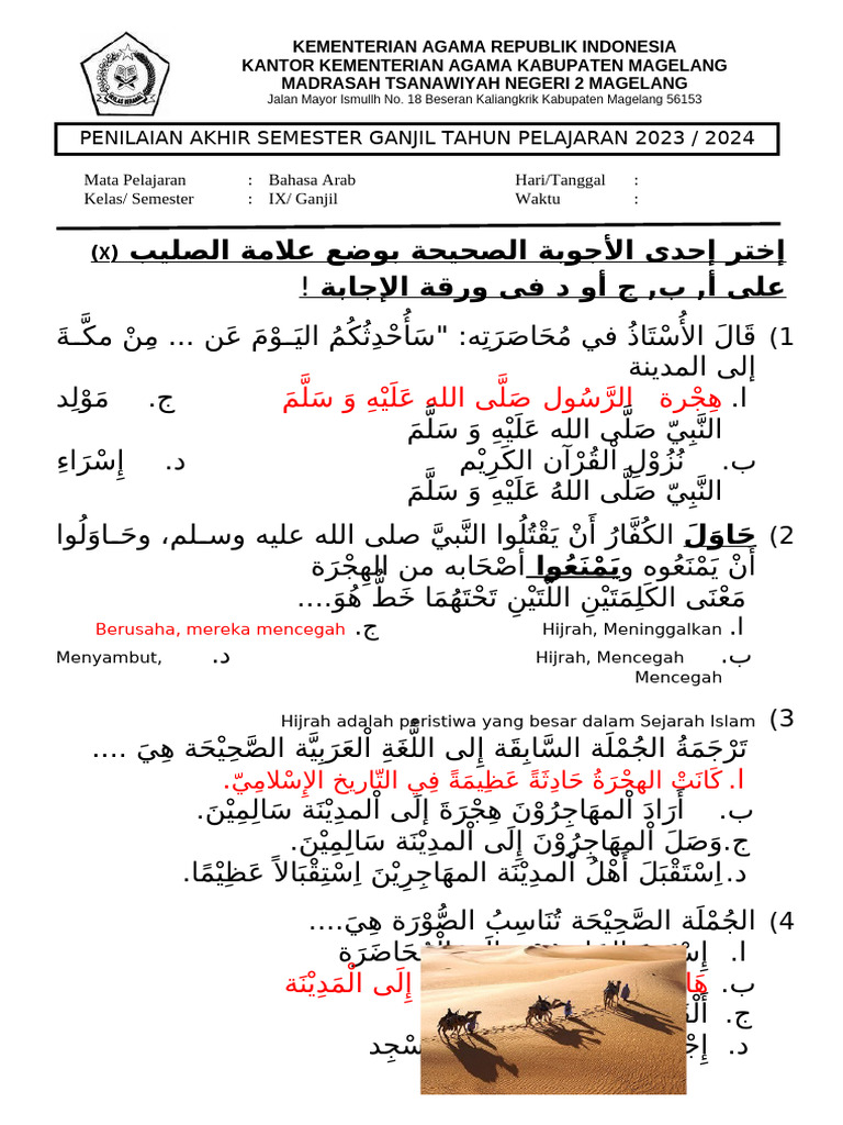 Soal B Arab Kls 9 Pas Ganjil 2023-2024 Fix | PDF