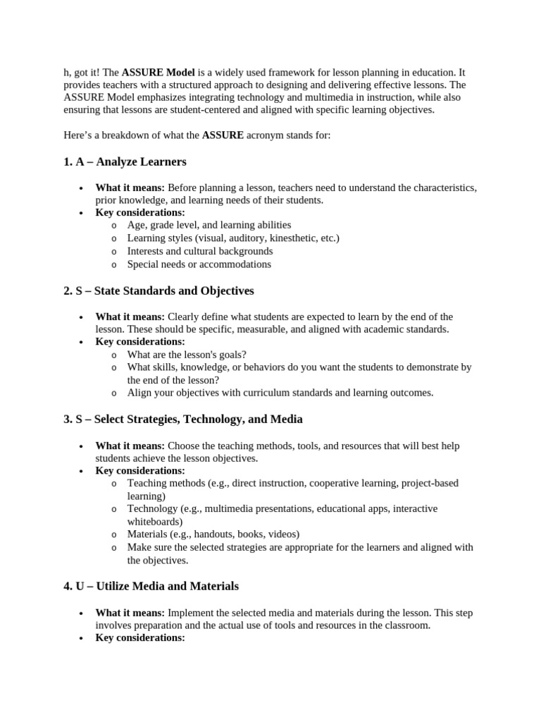 Assure Model Pdf Learning Learning Styles
