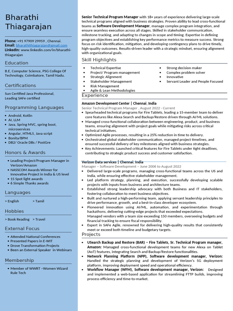 BharathiThiagarajan SRTPM SDM Resume | PDF | Agile Software Development ...