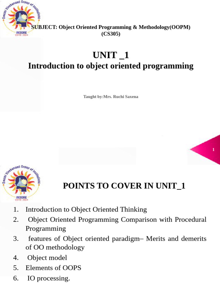 Unit 1 Oop | PDF | Object Oriented Programming | Programming Paradigms Unit 1 Oop | PDF | Object Oriented Programming | Programming Paradigms