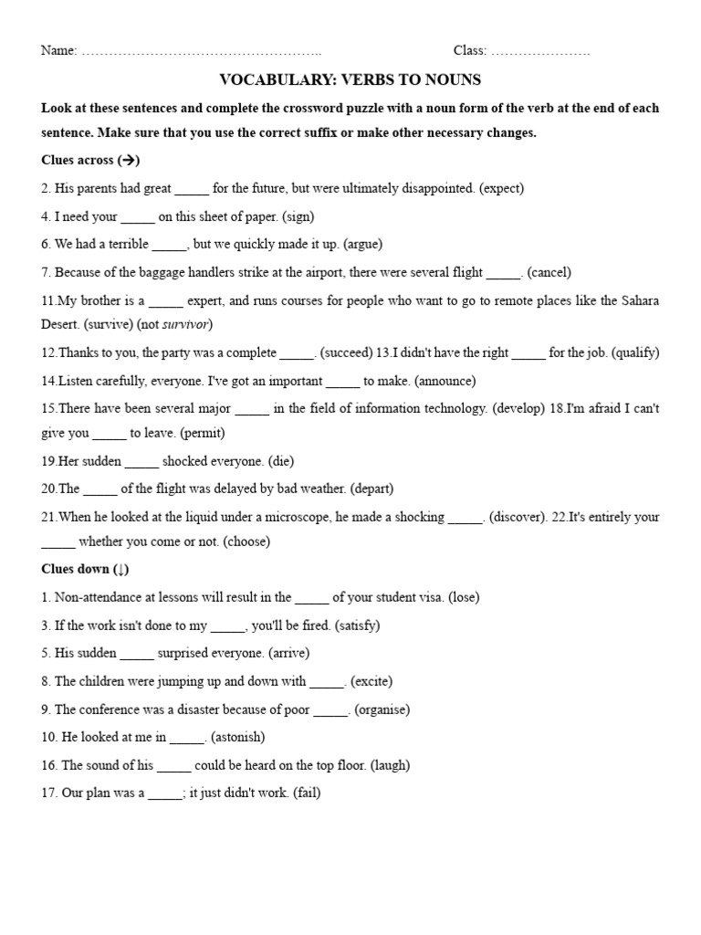 Vocab Verbs to Nouns 2 | PDF
