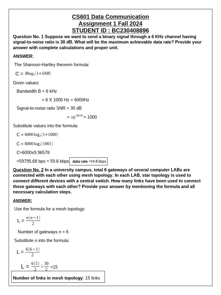 CS601 Data Communication | PDF | Teaching Methods & Materials