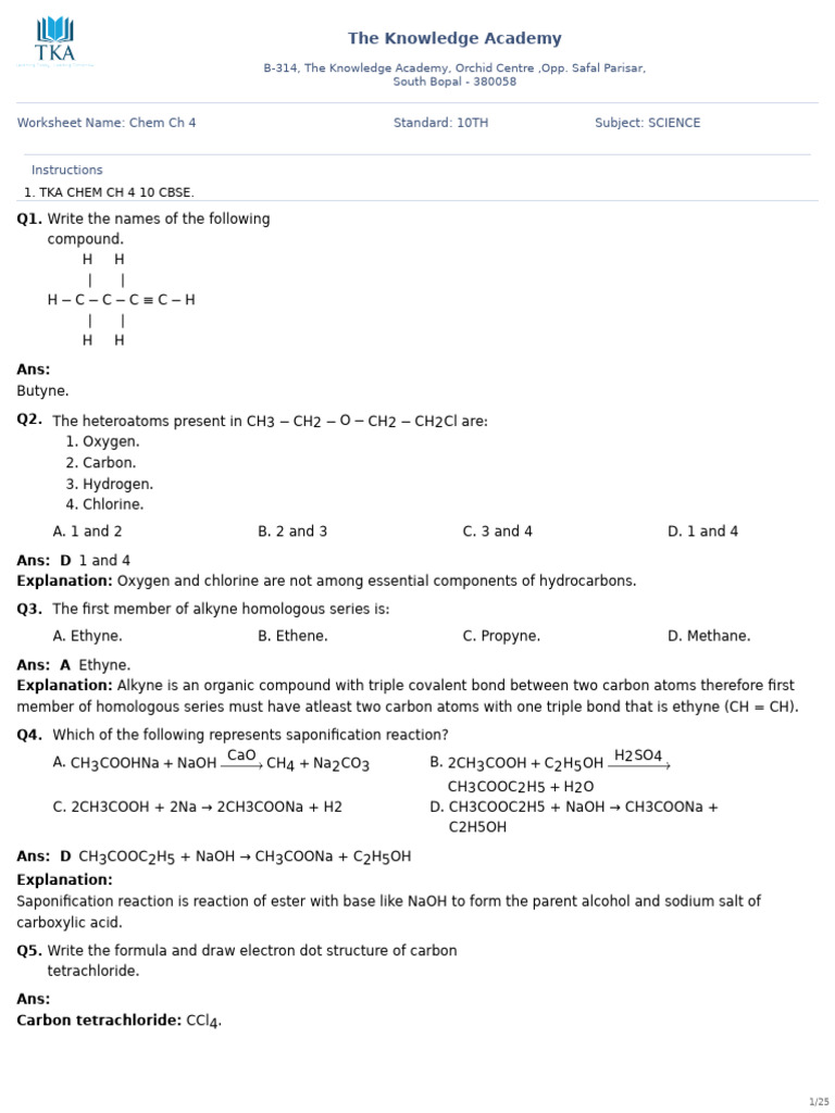 Chem CH 4 - 10TH-SCIENCE-Answersheet | PDF | Chemical Bond | Covalent Bond