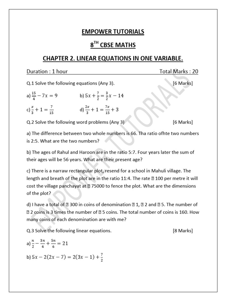 Chapter 2 Linear Equations in One Variable | PDF